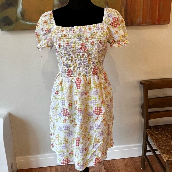 Dresses | Nwot Loft Mini Prairie Pastel Dress With Puff Sleeves Size ...